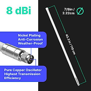 RAIGEN Helium Miner 8dBi Antenna LoRa 915 MHz 43.3in Outdoor Omni-Directional HNT Hotspot for MNTD, Nebra, RAK, Bobcat, Syncrob, and Sensecap [Cables Sold Separately] (8 dbi)