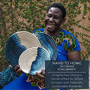 KAZI Decorative Baskets, Wall & Home Decor, Fruit Bowl and Storage Basket, Artisan-made with Raffia, Eco-friendly by African Artisans, Set of 7 (Coastal Blues - Grand Wall Statement Set)