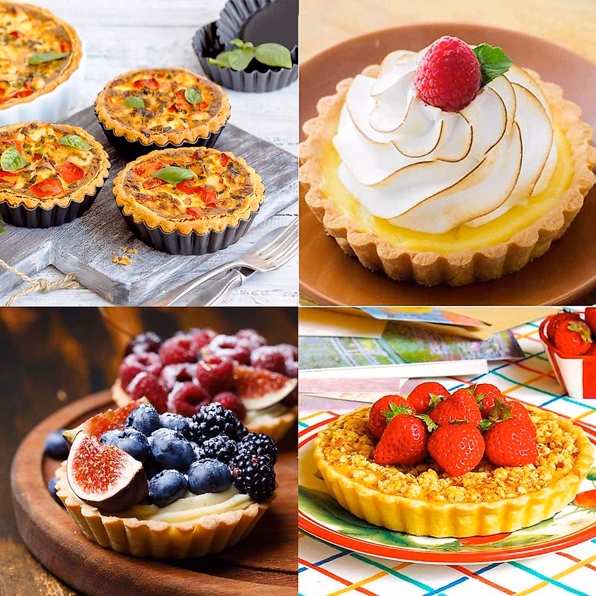 Gutsdoor Mini Tart Pan 4 Inch with Removable Bottom Quiche Pan Nonstick Round Quiche Pie Pan Set of 6