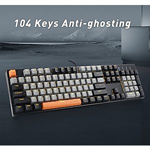 E-YOOSO Z-14 Mechanical Gaming Keyboard 104 Key, Red Switch Full-Size Computer Keyboards, Solid Yellow Backlit Mechanical Keyboard for PC Gamer, Black