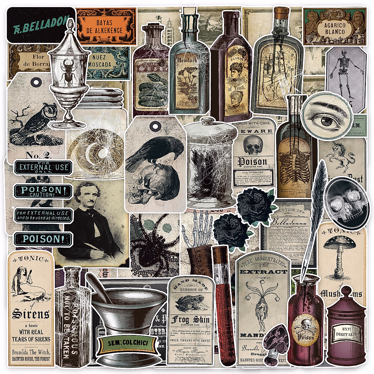Prstincol 106 Pcs Potion Labels Stickers, Apothecary Stickers Dark Aesthetic Wine Bottle Stickers for Scrapbooking, Wicca Stickers for Junk Journal Bullet Journals DIY Crafts