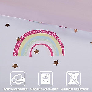 Mi Zone Kids Twin Bed in A Bag for Girls, Unicorn Comforter Set Twin & Sheet, All Season Bedding, Fun & Whimsical Metallic Rainbow Comforter Set Twin, Sham, Throw Pillow, Alicia, Twin, White 6 Piece