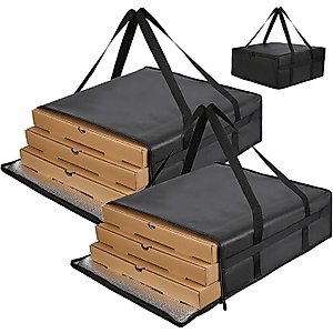 GBACHOOSE Pizza Bags for Delivery 2 Pack, Pizza Delivery Bag Insulated 20x20x8 Inch Pizza Warmer Bags Insulated, Pizza Bag Warmer for Food Delivery, Pizza Carrier (Black)