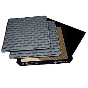 Silicone Roasting Mat and Silicone Baking Mat Combo for Air Fryer Oven - Set of 3 Food Safe, Non-Stick Baking Mat and Silicone Roasting Racks with Bonus Non-Stick Oven Liner