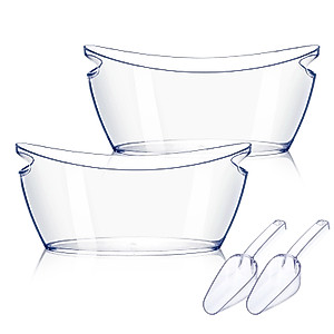 Ice Bucket 2 PCS,Acrylic Ice Buckets for Parties, Mimosa Bar Supplies Beverage Tub and Scoops for Champagne Beer Sparkling Wine Cocktails（5.5L）Extra Large Model (Clear)