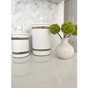 Mud Pie Wood Strap Canisters, White