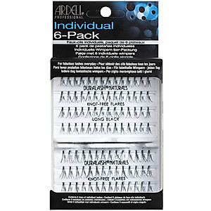 Ardell False Eyelashes Knot-Free Individuals Long Black, 6-Pack (contains 6 packs of lash trays with 56 Individual Lashes each)