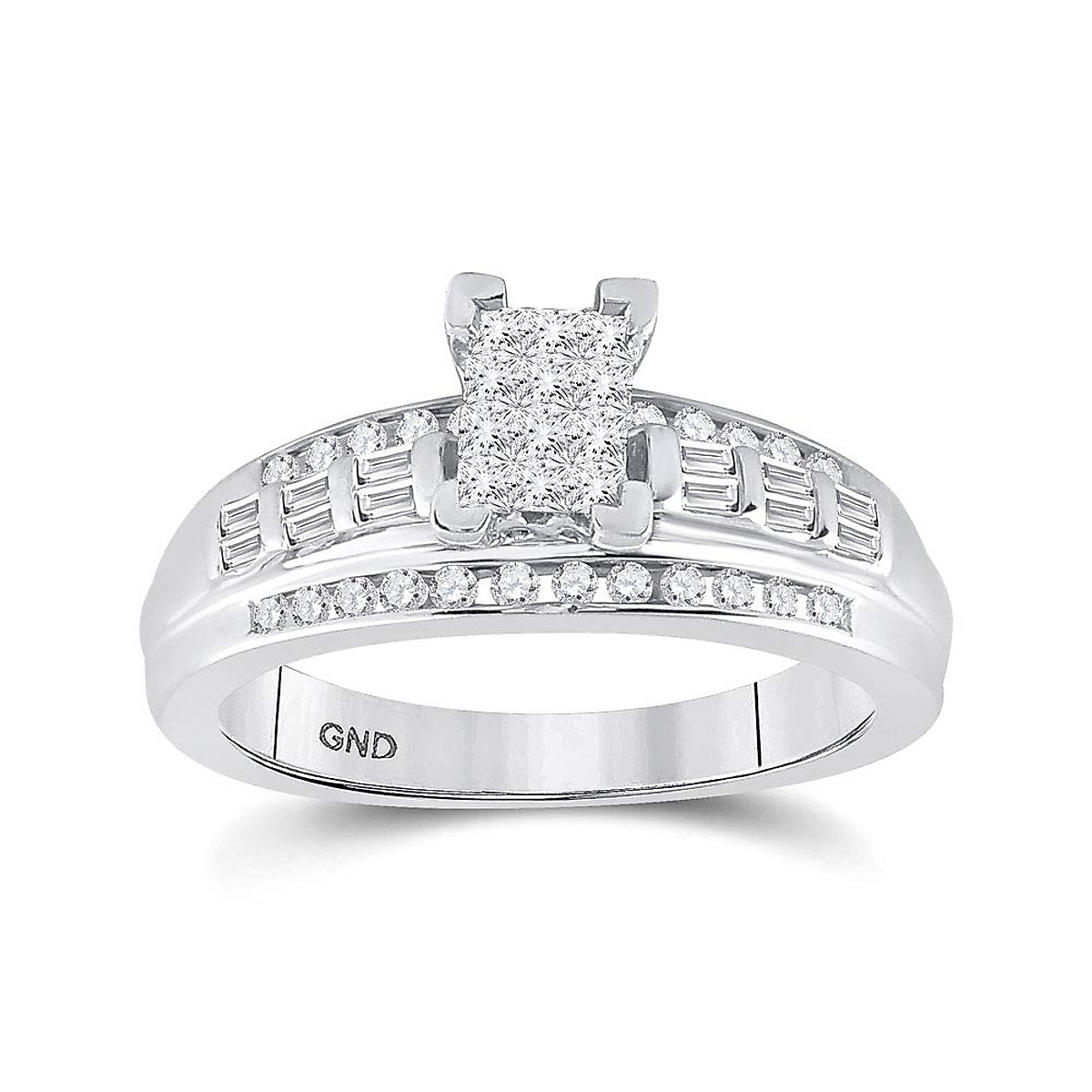 The Diamond Deal Sterling Silver Womens Princess Diamond Cluster Bridal Wedding Engagement Ring 1/2 Cttw