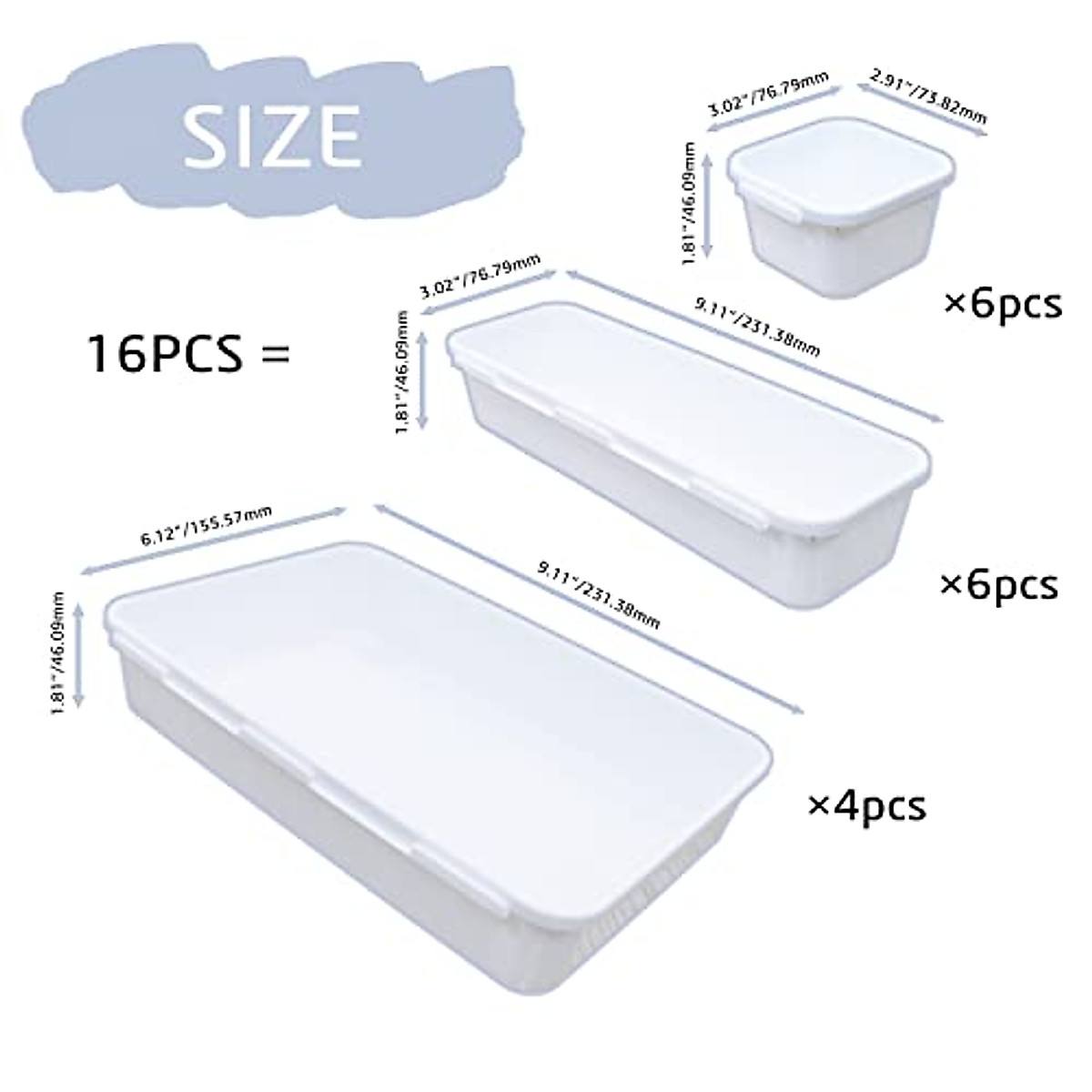 QYIUNEG 16PCS Interlocking Shallow Drawer Organizers,Interlocking Plastic Shallow Customizable drawer organizer bins,Drawers storage for Office Kitchen Cabinet Vanity Makeup Bathroom Dresser