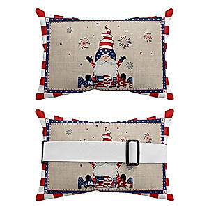 Recliner Head Pillow Ledge Loungers Chair Pillows with Insert Independence Day American Flag Pentagram Gnome Red White Stripes Border Lumbar Pillow with Adjustable Strap Patio Cushion, 2 PCS