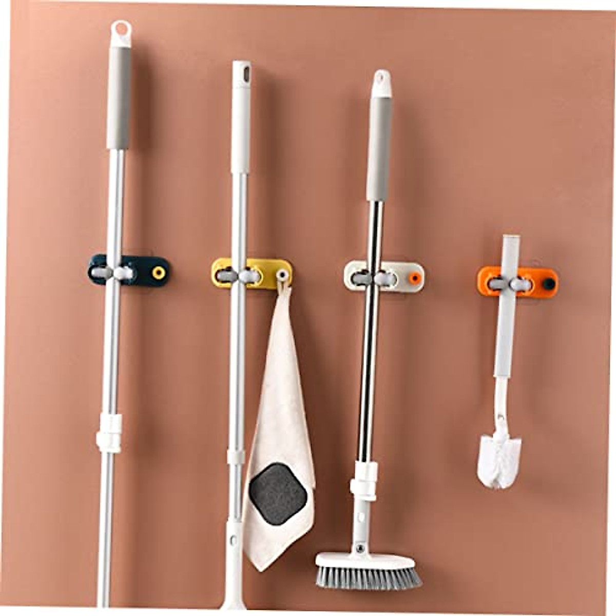 CRILSTYLEO 4pcs Mop Broom Holder Broom Wall Mount Wall Mounted Clothes Hanger Punch Garage Broom Holder Wall Mounted Shelves for Wall Mount Clothes Mounted Mop Holder Cleaning Tools