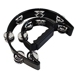 YMC TAM20-BLACK Double Row Tambourine - Metal Jingles Hand Held Percussion Ergonomic Handle