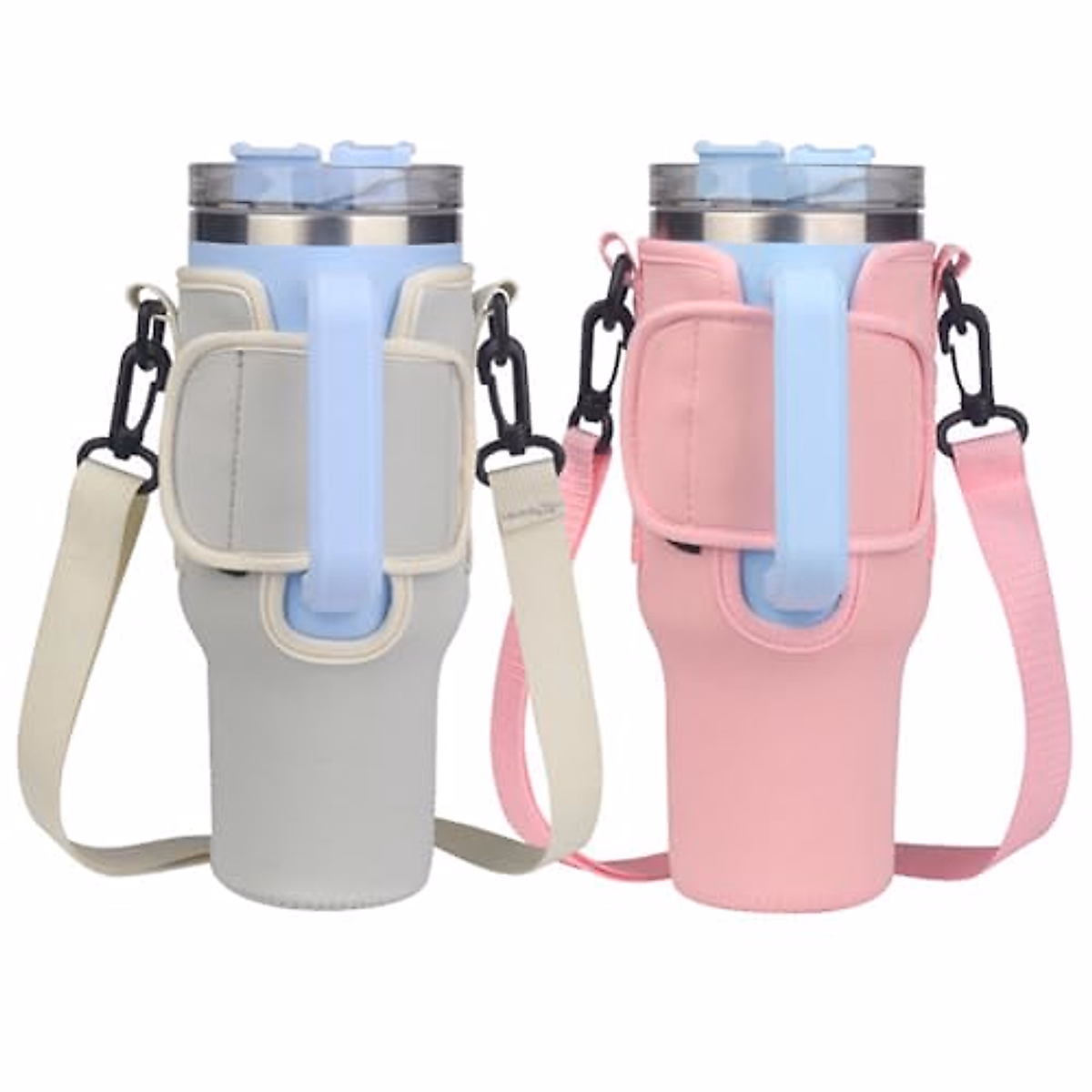 Tzou 40OZ Bottle Pouch Holder with Adjustable Shoulder StrapNeoprene Water Bottle Holder for Hiking Travelling Camping Polyester Light Gray