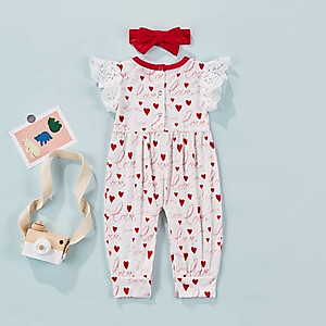 My First Valentine's Day Outfit Letters and Heart Printed Pattern Romper Set for Baby Boys Girls (White E, 18-24 Months)