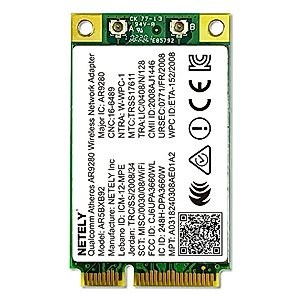 NETELY IEEE 802.11N Mini-PCIE Interface Dual Band 600Mbps WiFi Adapter for Laptop PCs and Desktop PCs, 2.4GHz 300Mbps and 5GHz 300Mbps, Qualcomm Atheros Wireless AR9280 Network Adapter (AR9280)