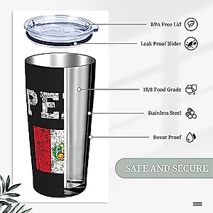 Peru Flag Peruvian Stainless Steel Vacuum Insulated Tumbler 20oz Coffee Cups Travel Mug Car Drinking Cup With Leak-Proof Flip Lid Metal Straw Cleaning Brush Gift For Men Women