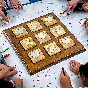 EARTHLY HOME Wooden Tic Tac Toe Game - Board Game for Kids and Family - Table Top Living Room Decor Fun Game - Indoor Outdoor Adults Classic Travel Game (Brown)