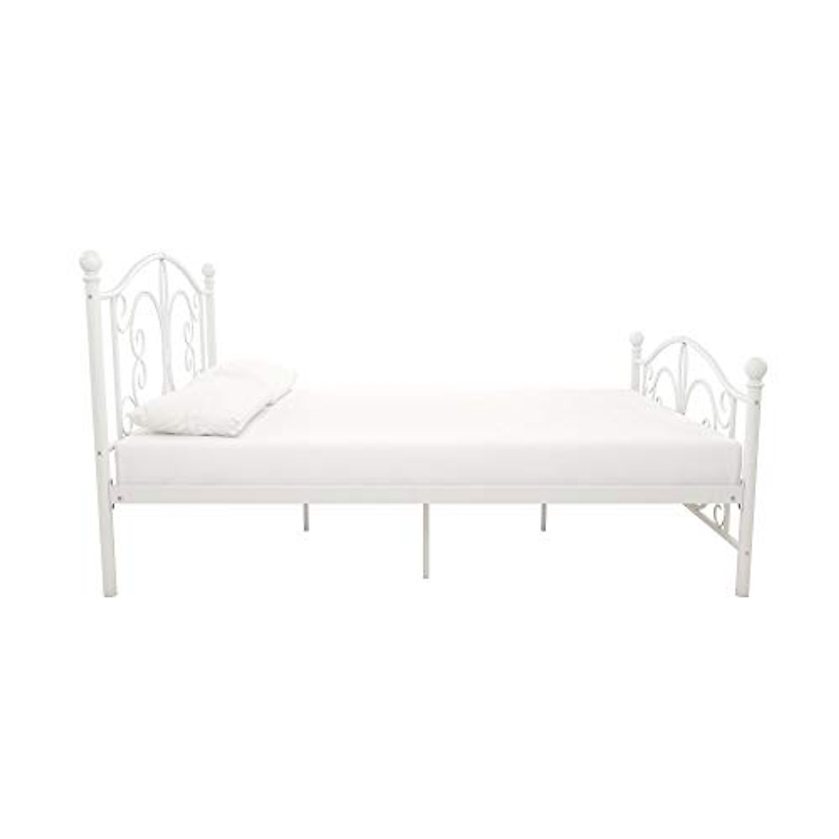 DHP Bombay Metal Platform Bed with Parisian Style Headboard and Footboard, Adjustable Base Height for Underbed Storage, No Box Spring Needed, Full, White
