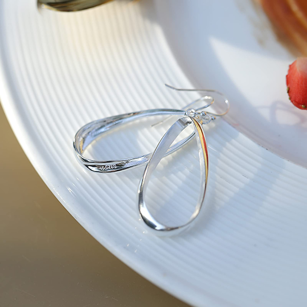 SA SILVERAGE Earrings for Women, 925 Sterling Silver Teardrop Earring Fashion Clip on Christmas Jewelry Dangly Statement Ear Rings Thanksgiving Gift