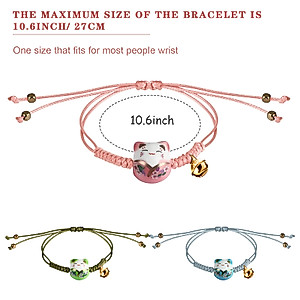 3 Pieces Cat Maneki Neko Bracelet Cute Lucky Cat Ceramic Beads Bracelet Lucky Japanese Fortune String Hand Chain with Bell, Adjustable(Green, Blue, Pink)