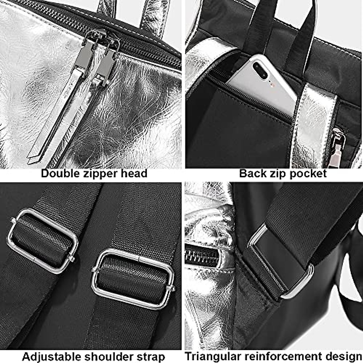 Downupdown Stylish Backpacks for Women Shiny Soft Leather Backpack with Top Handle Zipper Purse Shoulder Bags Travel Daypack Casual Waterproof Travel Bags-Sliver