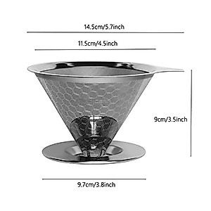 Pour Over Coffee Dripper, Fine Mesh Double Layer Coffee Maker Stainless Steel Coffee Filter, Slow Drip Reusable Metal Cone Coffee Filter