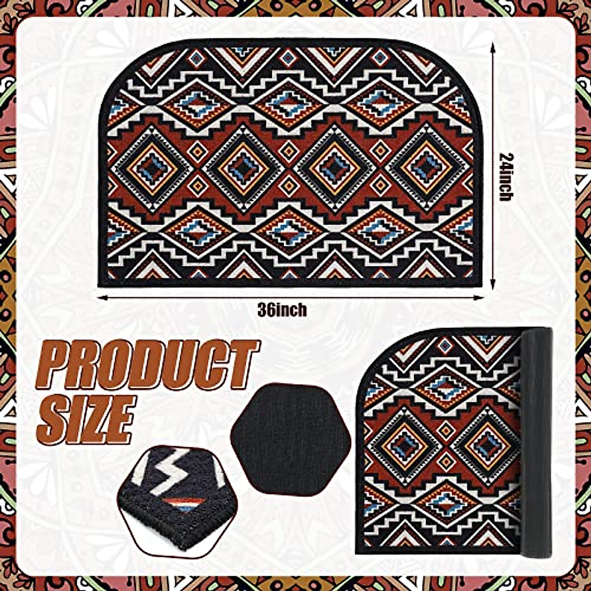 Aztec Fireplace Hearth Rug 24 x 36 Inch Fireplace Mats Southwestern Fireproof Fireplace Rug Fire Resistant Rugs for Fireplace Wood Stove Floor Protector for Kitchen Cabin Indoor Outdoor