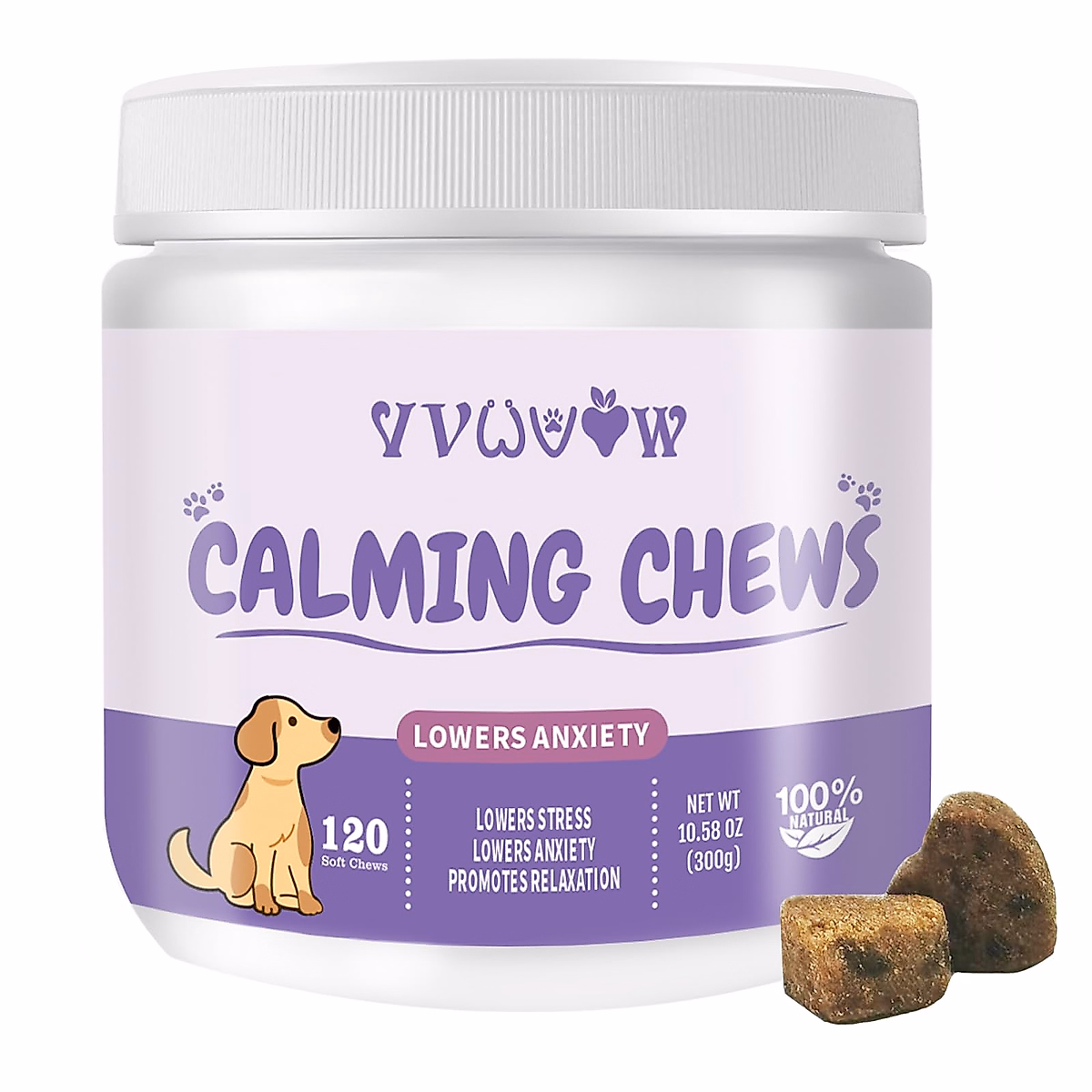 VVWVVW Calming Chews for Dogs 120PCs, Dog Calming Chews for Dog Anxiety Relief, Promote Relaxation, Aid with Separation, Barking and Sleeping, Natural Ingredients Calming Treats for Dogs