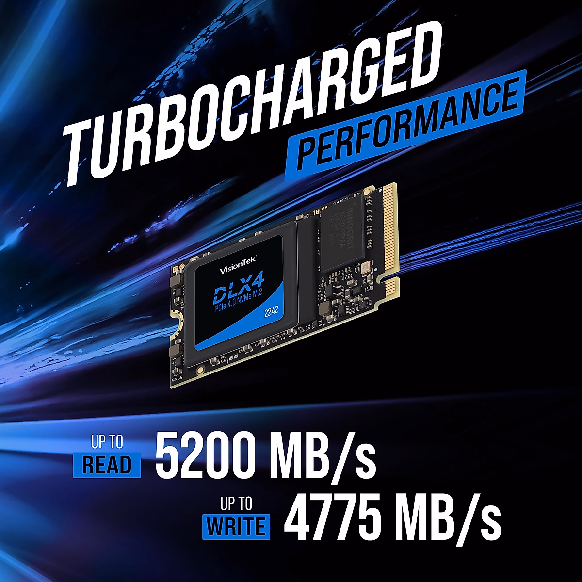 VisionTek 2242 DLX4 M.2 SSD - 1TB - PCIe Gen 4.0 x4 NVMe - 5200MB/s Read, 4775MB/s Write – Laptops, Handheld Gaming PCs, NUC