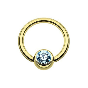 WildKlass Jewelry Gold Plated Gem Ball Captive Bead Ring 316L Surgical Steel
