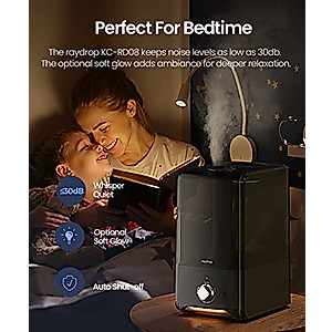 raydrop Humidifiers for Bedroom (6.5L), Ultrasonic Cool Mist Humidifiers for Large Room, Home, Plant, Quiet Air Vaporizer with Night Light, Easy to Clean, 42h Work Time, Auto Shut-Off (Black)