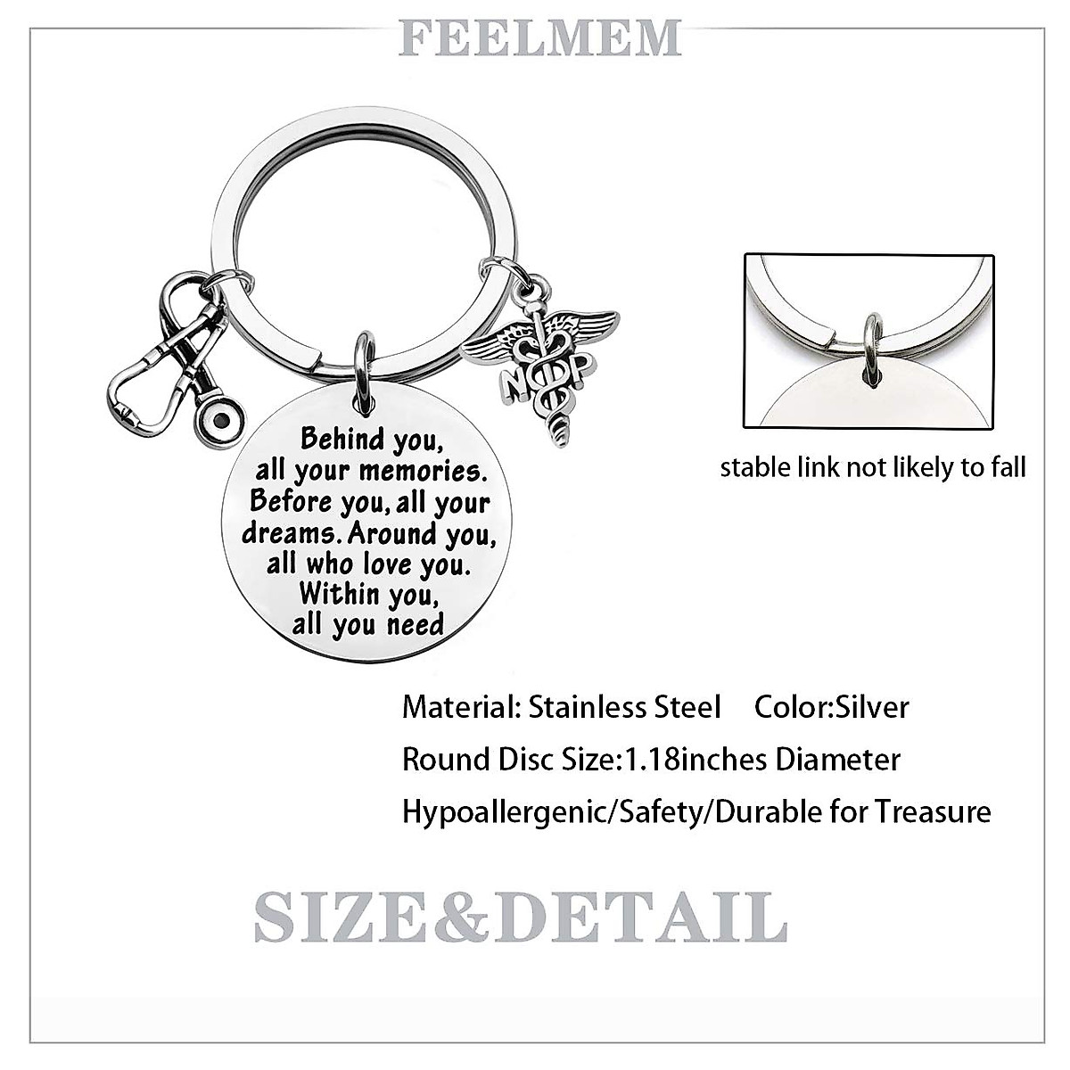 FEELMEM NP Graduation Gift NP Nurse Practitioner Gift NP Keychain Behind You All Your Memories Before You All Your Dreams Inspirational Gift for Nurse Practitioner Graduates (NP)