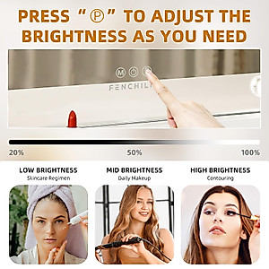 FENCHILIN Vanity Mirror with Lights Hollywood Lighted Makeup Mirror with 14 Dimmable LED Bulbs with 3 Colors Modes for Dressing Room & Bedroom(White)