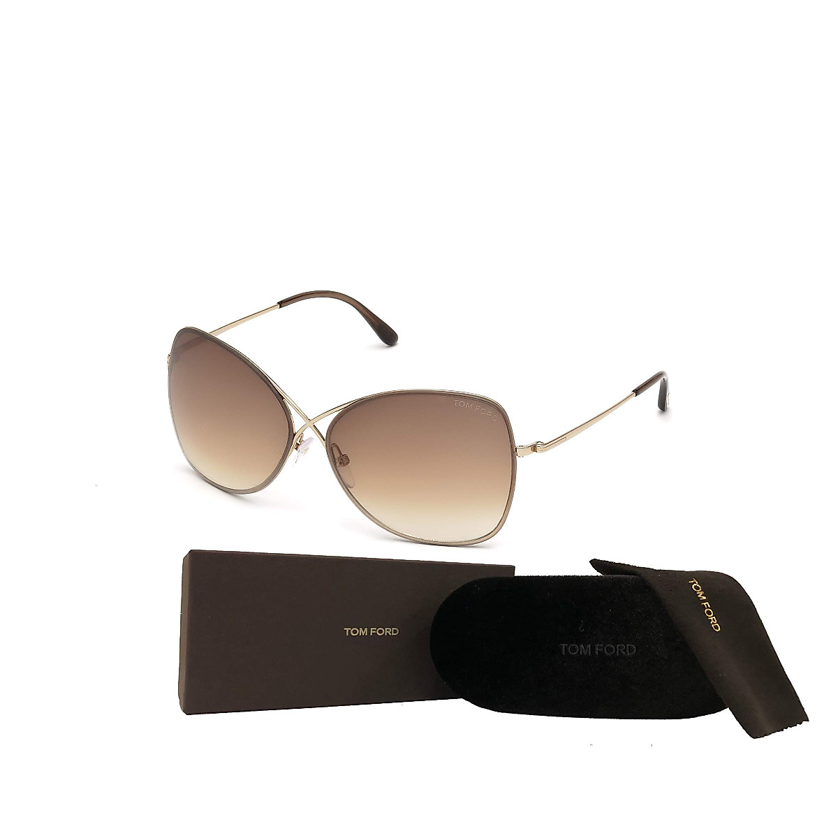 Tom Ford FT0250 Colette 28F 63MM Shiny Rose Gold, Dark Brown Temple Tips/Gradient Brown Butterfly Sunglasses for Women + BUNDLE with Designer iWear Eyewear Kit