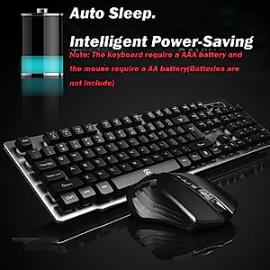 Keyboard and Mouse Combo,2.4G Wireless Mechanical Hand Feel Ergonomic Multimedia Gaming Keyboard +1600DPI Optical Mouse+Mice Pad for Laptop PC Smart TV MacBook (Black)