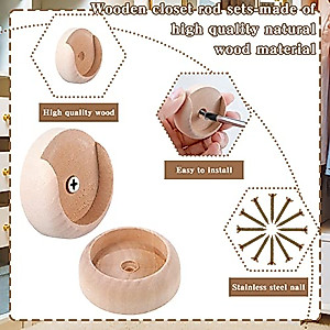 Closet Pole Socket Wooden Closet Rod Holders Closet Rod Bracket Closet Rod Support with Screws for Closet Rod Wardrobe Hallway Bathroom Clothing Store (20 Sets)