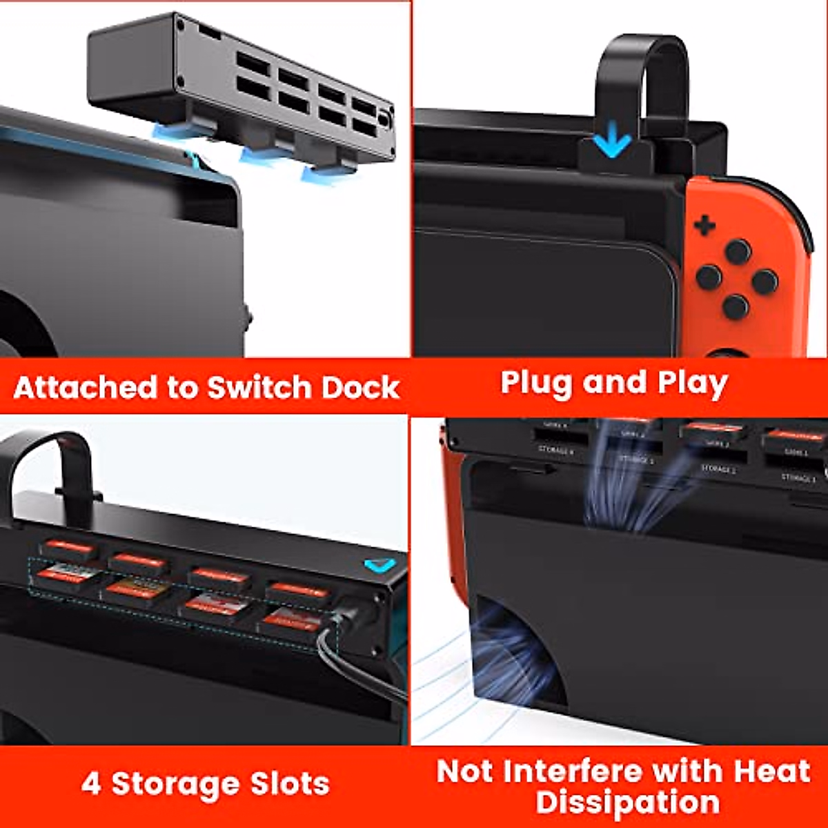 8-in-1 Game Card Reader for Nintendo Switch/Switch OLED Console and Dock, Mutilple Switch Games Reader, Card Storage Holder Accessories (4 Slots for Switching Games + 4 Slots for Storage)