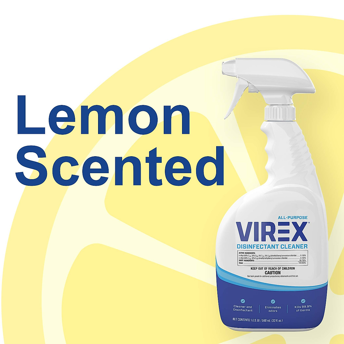VIREX Diversey CBD540533 All Purpose Disinfectant Cleaner - Kills 99.9% of Germs and Eliminates Odors, Lemon Scent, Ready-to-Use, 32-Ounce (Pack of 8)