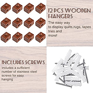 12 Pcs Quilt Wall Hangers Wooden Tapestry Hangers Wall Clips for Hanging Blanket Hanger Clamps Wall Quilt Holder with Screws and Expansion Tubes, Dark Brown