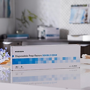 McKesson Disposable Razors [24 Count] Prep Shaving Razor, Single Blade Double Edge, Stainless Steel Blade, For Men and Women, Bulk, Blue