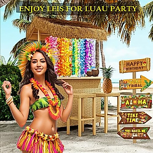 ADAM’S OFFER Hawaiian Luau Birthday Party Decorations Tropical Aloha Party Supplies for Summer Beach Decor Leis Necklaces Table Skirt Tablecloth Straws Toppers Leaves Balloon Kit