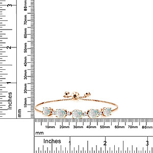 Gem Stone King 5.26 Ct Oval Cabochon White Simulated Opal G-H Lab Grown Diamond 18K Rose Gold Plated Silver Bracelet For Women