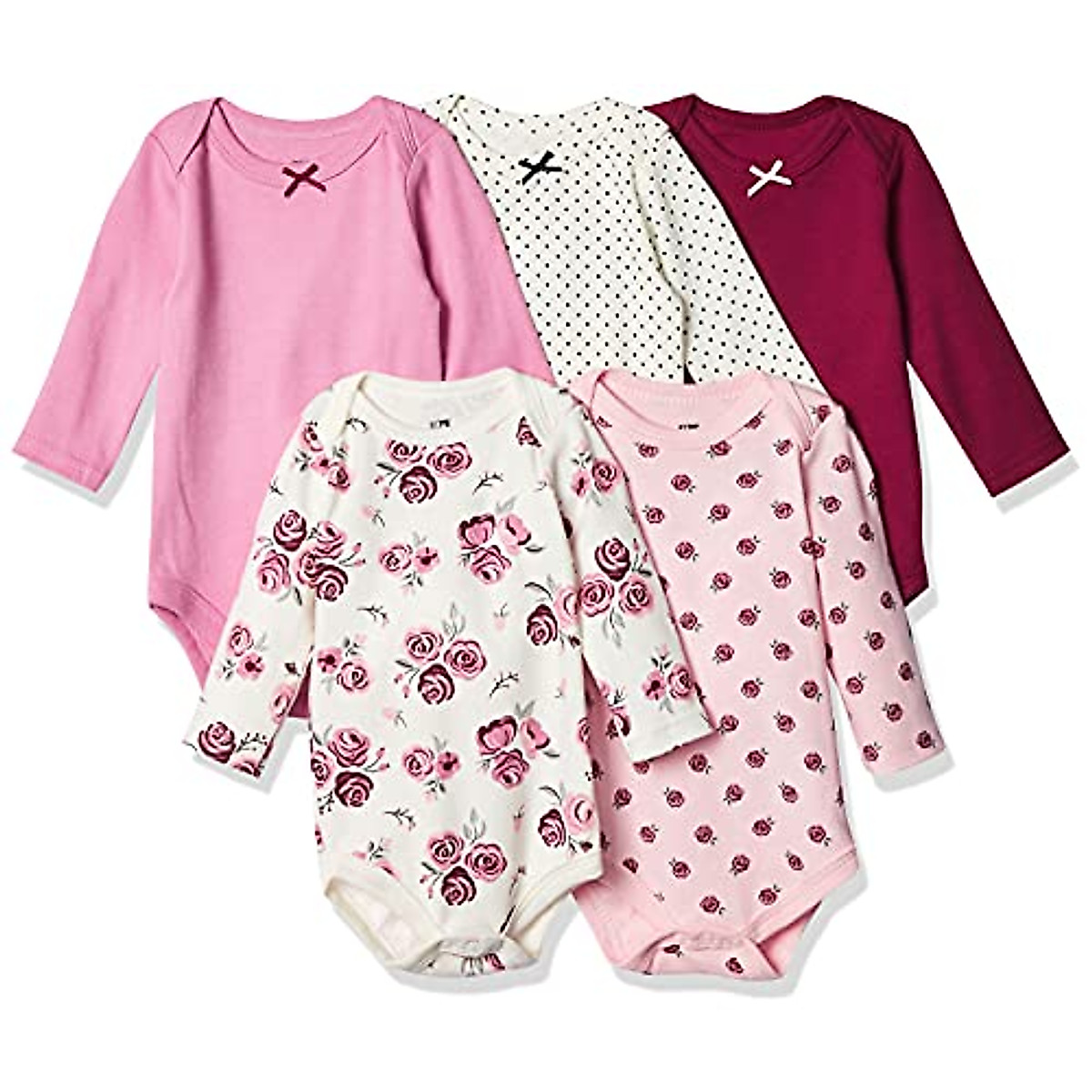 Hudson Baby Unisex Baby Cotton Long-sleeve Bodysuits, Rose, 9-12 Months