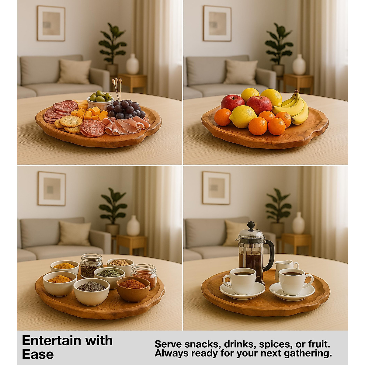 Driini Premium Handmade Root Wood Lazy Susan Turntable Organizer - Rustic Wooden Serving Platter Cheese Board (12")