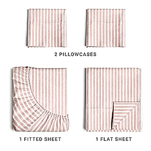 Striped Bed Sheets - Pin Stripe Sheets - Blush Pink Sheets - Pink & White Stripe Sheets - Queen Striped Sheets - Hotel Luxury Bed Sheets - Deep Pockets - Easy Fit - Breathable & Cooling Sheets