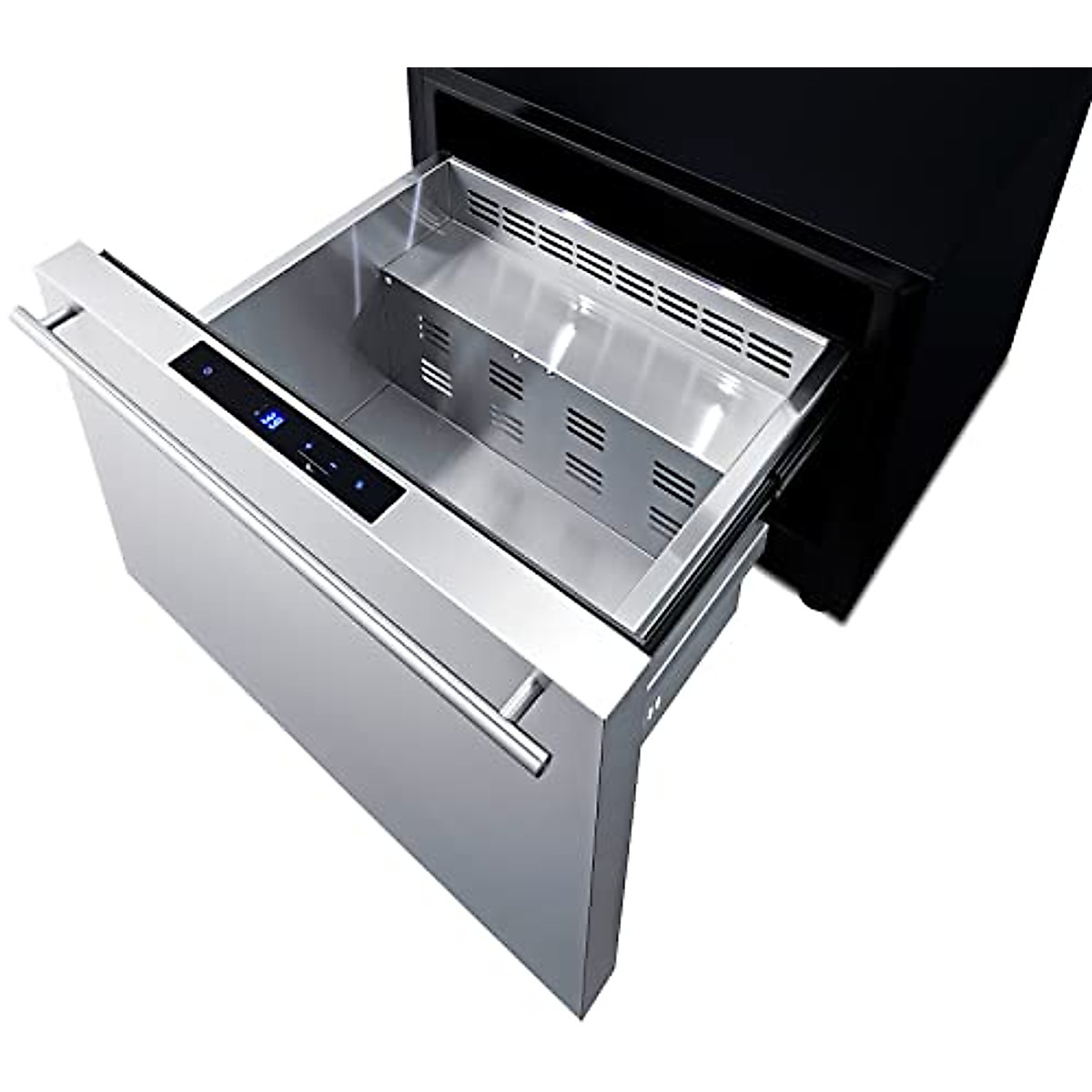 Summit Appliance SDR241OS Built-In 24" Wide Drawer Refrigerator, 2 cu.ft Capacity, Temperature Alarm, Weatherproof Design, Frost-free Operation, LED Lighting, Digital Thermostat, Open Drawer Alarm