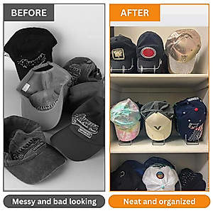 HEYSER Acrylic Hat Organizer - Acrylic Hat Organizer for Baseball Caps, 2 Pack No Install Hat Rack, Space-Saving Durable Cap Holder for Shelves - Hat Display Stands for 14 Caps