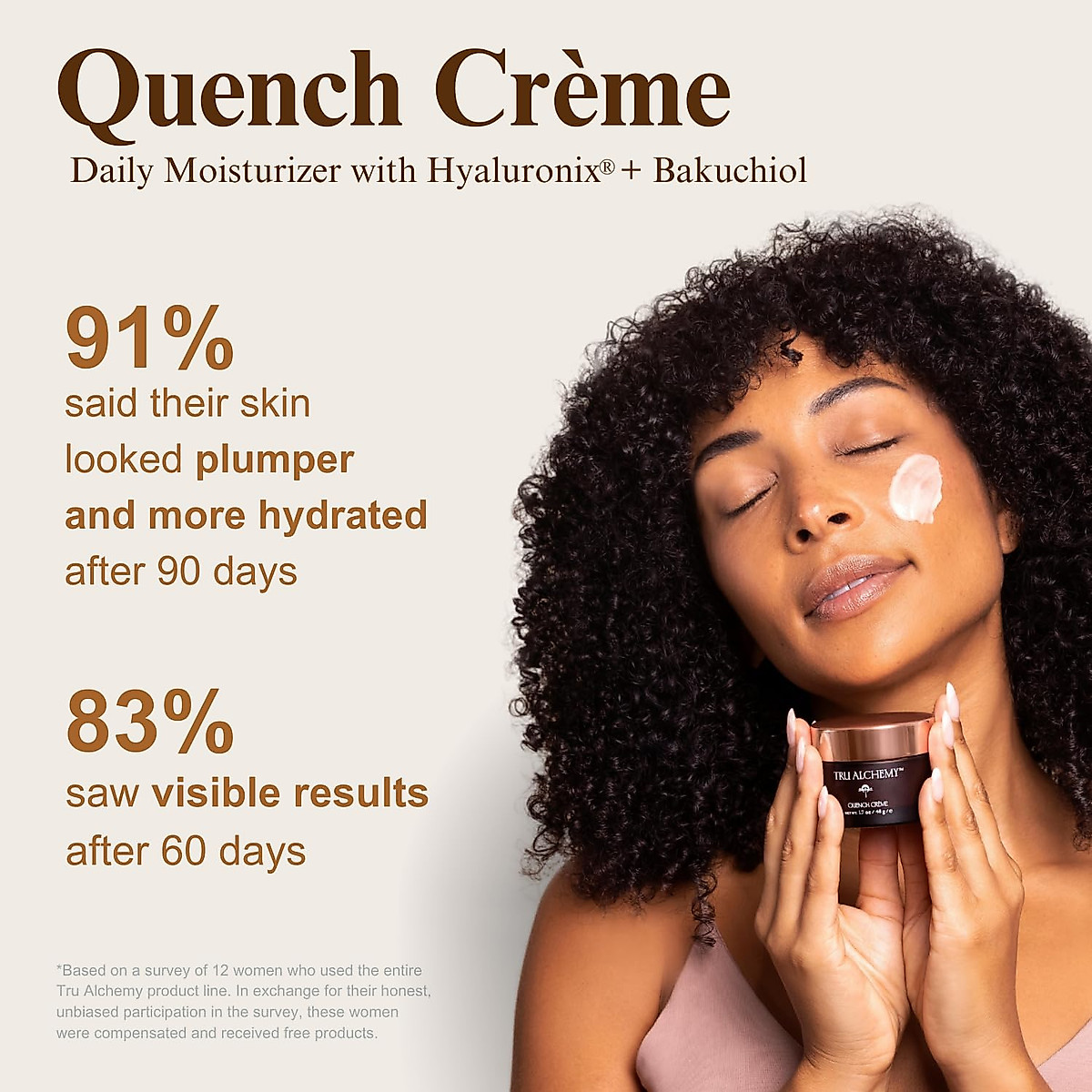 Tru Alchemy Quench Crème Daily Facial Moisturizer | Hyaluronic Acid, Vitamin C, & Bakuchiol (better than Retinol) | Daily Firming Skin Moisturizer Face Cream for Women | 1.7 fl oz/48 g