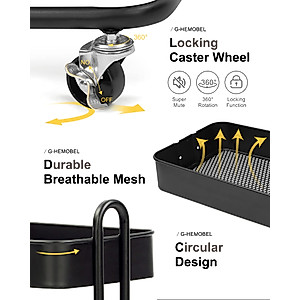 2-Tier Rolling Cart with Wheels, G-Hemobel Metal Utility Cart with 3 Hanging Cups and 2 Lockable Wheels, Organizer Cart with Multi-Functional Storage, Black
