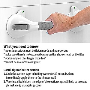 AmeriLuck 16.5inch 2 Pack Suction Balance Assist Bathroom Shower Handle,Bath Grab Bar with Indicators(White/Grey)